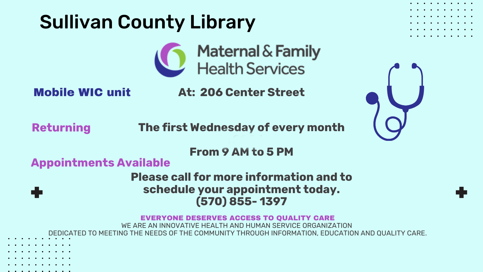 Sullivan County Library | 206 Center St. | Dushore, PA 18614 | 570-928-9352